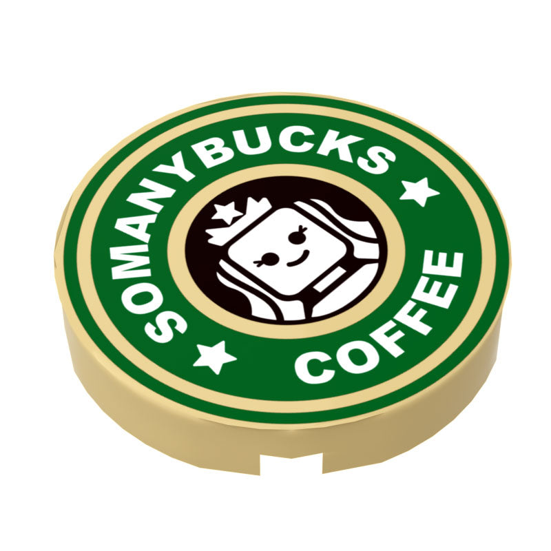 Somanybucks Coffee Sign (2x2 Round Tile) - B3 Customs made using LEGO